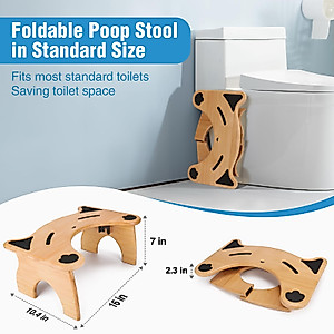 JLKCTHH Bamboo Toilet Stool for Bathroom, 7 Inches Foldable Toilet Stool Squat, Bathroom Poop Stool for Adult with Non-Slip Pads