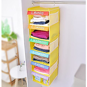 Ximenger Weekly Closet Organizers & Storage Hanging Daily Closet Shelves with 6-Shelf Foldable Oxford Cloth Weekday Clothes Organizer