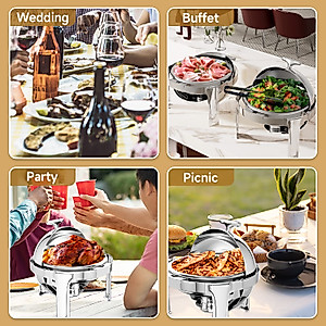 Halamine Roll Top Chafing Dish Buffet Set, 6 Quart Round Stainless Steel Chafer for Catering, Buffet Servers and Warmers for Parties Catering Event Wedding, Banquet, Events, Graduation