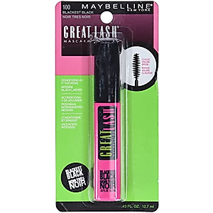 Maybelline Great Lash Washable Mascara, Volumizing Lash-Doubling Formula That Conditions As It Thickens, Blackest Black, 1 Count