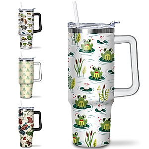 puhnhsv 30 oz Frog Tumbler with Handle and Straw, 30oz Insulated Stainless Frog Tumbler Coffee Travel Mugs Cup Water Bottle Frog Lovers Gifts for Women Girls