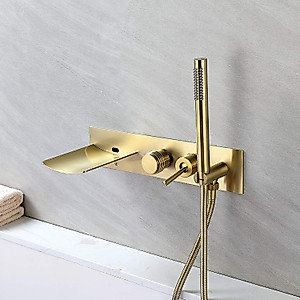 Homelava Waterfall Basin Sink Wall Tap Faucet, Metal Bar Tap Bathtub Shower Tap with Hand Wash Faucet, Rain Faucet Kit Basin Water Control System for Kitchen and Bathroom Gold
