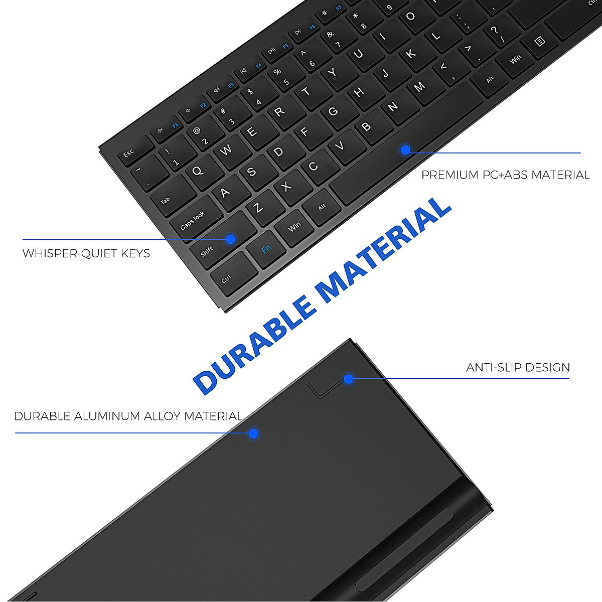 Rechargeable Wireless Keyboard, cimetech Compact Full Size Wireless Keyboard (Black)