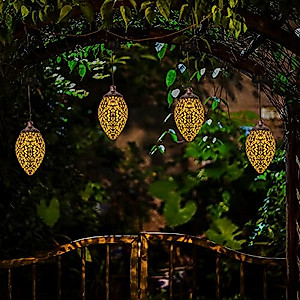 2 Pack Solar Hanging Lanterns Garden Decor Waterproof, Outdoor Solar Powered Lantern Decorative Lights Retro Lamp for Halloween Christmas Deck Patio Pathway Yard Backyard Porch Decorations
