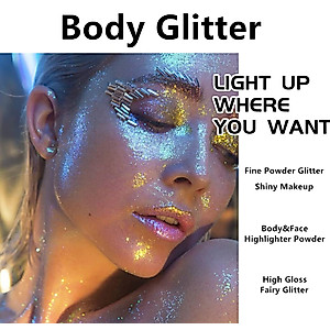 Go Ho Hair and Body Glitter Spray,Festival Glitter Dry Powder Makeup for Clothes,Gold Glitter Spray Loose Sparkle Powder,Holographic Ultra Fine Glitter,Resin Glitter for Crafts,10g