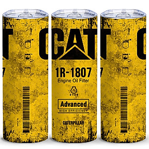 Unique Gifts For Men - Alfaro Yellow CAT 1R 1807 Engine Oil Filter Skinny Tumbler with Lid, Stainless Steel Double Wall Cups, Insulated Travel Coffee Mug