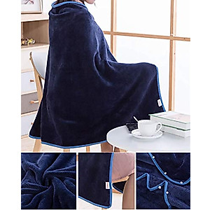 Mvchifay Wearable Blanket Soft Fleece Shawl Button Closure Warm Snuggle Throw for Sofa Snap 27x51inches (Blue-70x130cm)