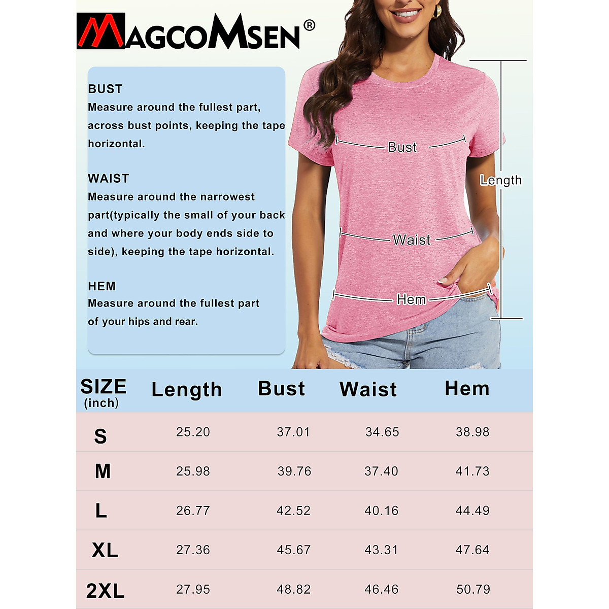 MAGCOMSEN Womens Running Shirts Short Sleeve Fitness Workout Athletic T-Shirt Hiking Shirts Dry Fit Jogging Shirts Pink Large