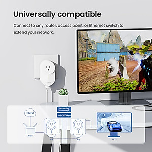 Tenda AV1000 Powerline Etherne Adapter Kit with Gigabit Ports, Ethernet Over Power, Plug&Play, Power Saving, Power Outlet Passthrough, Ideal for Gaming (PH6)