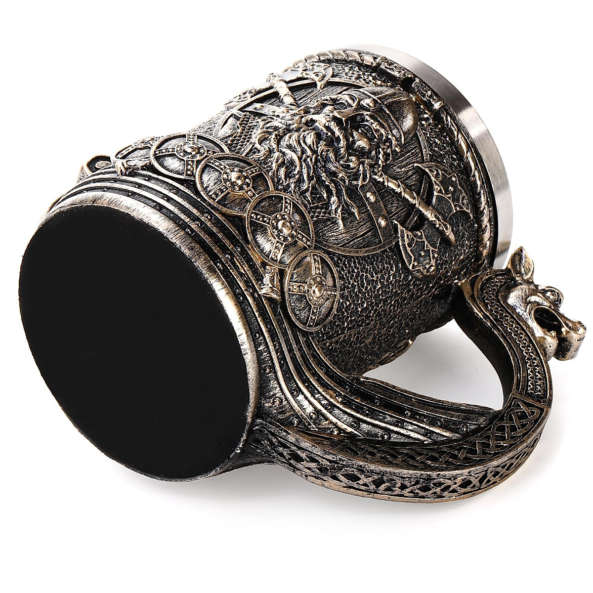 ZENFUN Noric Viking Ship Dragon Beer Mug, 18/8Stainless Steel Drinking Tankard, 17 OZ Wine Coffee Cup, Norse Mythology Poetic Decor Beer Mug, Great Gift for Men