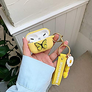 Airpods Pro Case Butterfly Keychain, Comfortable Soft Silicone Butterfly Pendant and Shockproof Dust Plug Cover for Women Girls Compatible with Apple Airpod Pro Wireless Case 2019 (Yellow Butterfly)