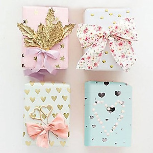 WRAPAHOLIC Wrapping Paper Roll - Polka Dots/Stars/Hearts (2 Kinds) Design for Birthday, Mother Day, Valentine's Day, Wedding, Baby Shower - 4 Rolls - 30 inch X 120 inch Per Roll