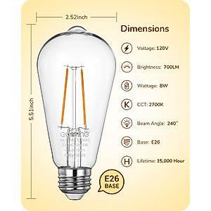 EDISHINE 6 Pack Dusk to Dawn LED Outdoor Light Bulb, Vintage Styled ST64 LED Edison Filament Bulb, 700LM 2700K Warm White with E26 Base, 8W Equivalent 60W, Light Sensing Outdoor, UL Listed