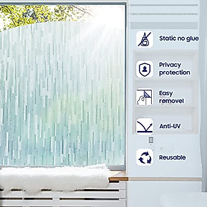 Viseeko Frosted Glass Window Film: Window Privacy Film No Glue Decorative Door Film UV Blocking Window Sticker Static Cling Removable for Meeting Living Room Reusable, 17.5 x 78.7 Inches …