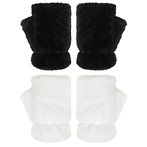 2 Pairs Winter Fingerless Gloves Faux Fur Fingerless Gloves Warm Furry Gloves Convertible Fingerless Gloves Half Finger Arm Warmer Gloves Soft Smooth Furry Gloves Rabbit Fur Mittens for Girls