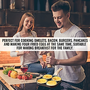 Non-Stick Egg Frying Pan and Silver Dollar Pancake Pan for Breakfast | 4-Cup Egg Cooker with Lid | 4 Hole Mini 7.4-Inch Square Pan with 6.5-Inch Handle for Cooking Burgers and Omelets