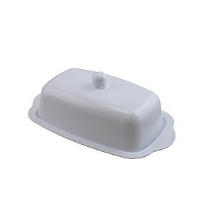 White Plastic Rectangle Butter Dish with Lid Easy Scoop, No Mess Lid Carry Handles and Knob Top BPA Free Holds Full American Bar of Butter