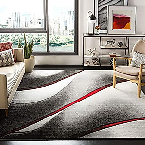 SAFAVIEH Hollywood Collection Area Rug - 8' x 10', Grey & Red, Mid-Century Modern Design, Non-Shedding & Easy Care, Ideal for High Traffic Areas in Living Room, Bedroom (HLW712K)