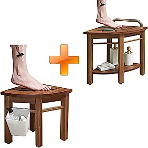 12 Inch Teak Showr Stool and 19 Inch Teak Shower Bench for Inside Shower