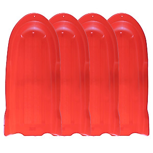 Superio Toboggan Snow Sleds, 4 Pack- 46” Plastic Open Back Slider for Kids and Adults- Heavy Duty Sleds with Holes for Pull Ropes (Ropes Excluded) for Downhill Sledding, Winter Outdoor Sports, (Red)