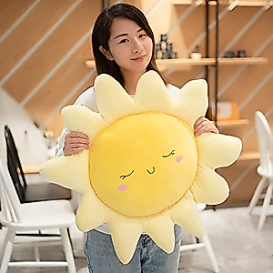 unlockgift Cuddly Plush Sun Pillow, Cloud Decorative Pillow for Bedroom, Playroom, Nursery, Cute Photo Props Pillow-01 Sun,17.5"