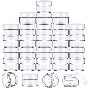 Lanties 200 Pcs 1 oz Empty Bulk Plastic Container Jars with White Lid Leak Proof Round Clear Plastic Jars Small Cosmetic Travel Containers for Storage Makeup Beauty Products Creams Lotion Ointments
