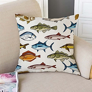 TSSOHU Outdoor Patio Throw Pillow Cover Fishs Farmhouse Décor Outside Furniture Swing Seat Bench Chair Decorative Cushion Cases 18x18 inch Deep Seat Bed Couch Sofa