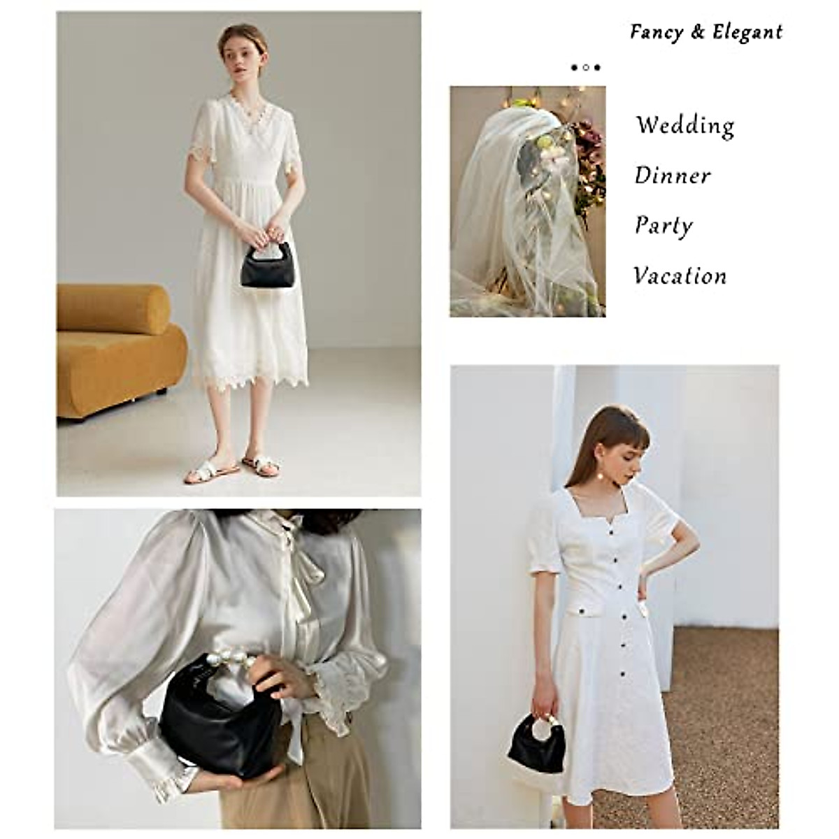 Pearl Clutch Purses For Women Evening Bags Formal, Top-Handle Bags Black Shoulder Bags Party handbags