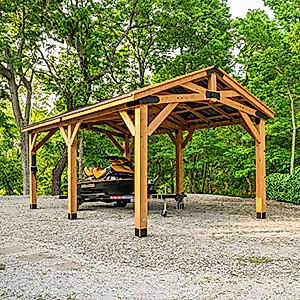 Backyard Discovery Norwood 20 ft. x 12 ft. All Cedar Wooden Carport Pavilion Gazebo with Hard Top Steel Roof