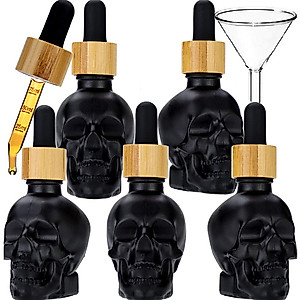 HUIZHU 5PCS 1oz Skull Glass Dropper Bottles Refillable Bottles liquid bottling Dispensing bottle with Eye Dropper Pipettes for Essential Oils/Beauty Oil Mix, Aromatherapy Blends (30ml x 5pcs)