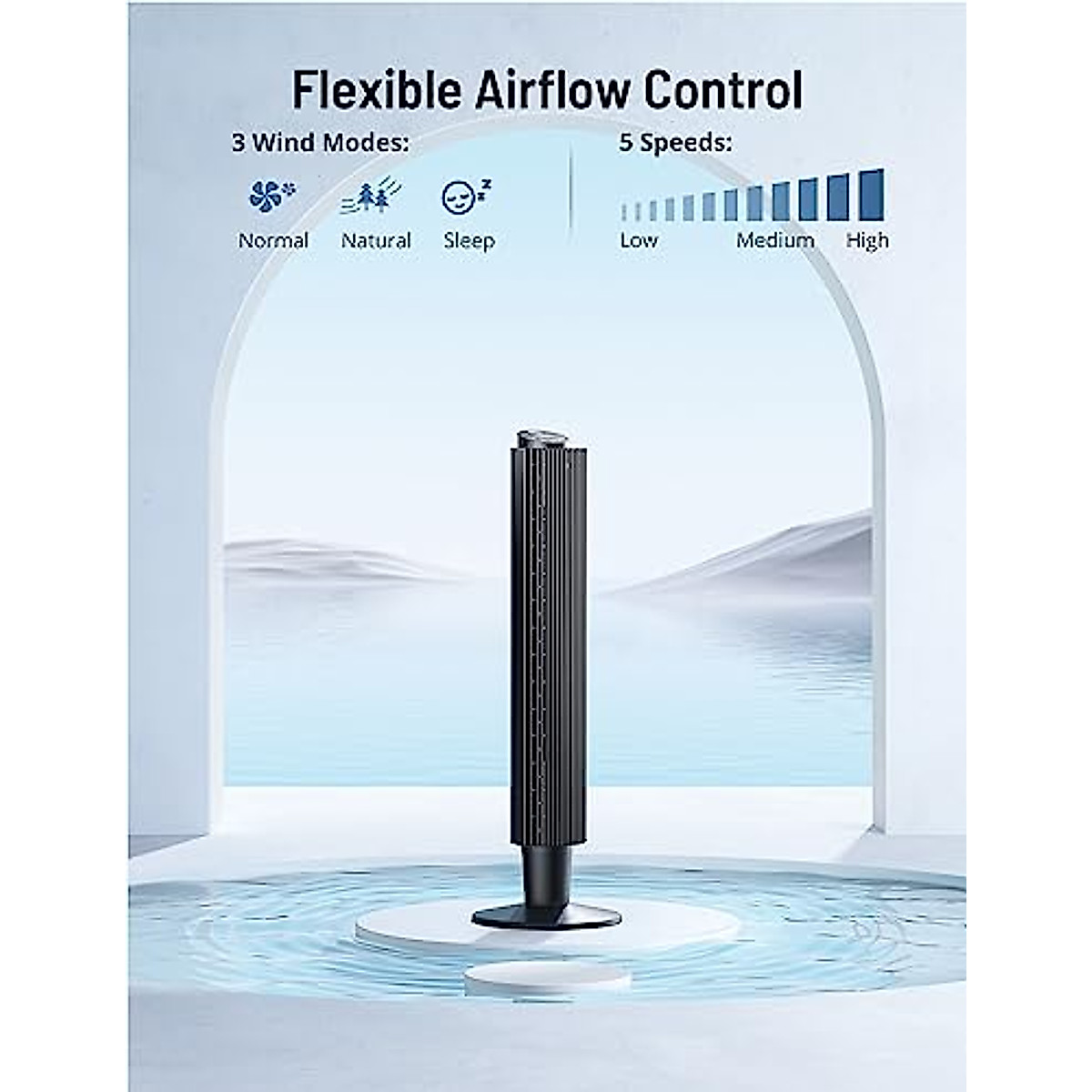 PARIS RHÔNE Tower Fan with Remote, 90° Oscillating Quiet Cooling Fan, 42'' or 36'' Height Adjustable, 5 Speeds, Sleep Mode, 12H Timer, Tall Standing Room Fan for Bedroom, Office and Home