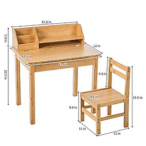 UNICOO® Kid Desk and Chair Set–Bamboo Lift-Top Child Desk with Storage and Hutch, Ideal Kids Desks for Homework, Compact Design for 3-8 Years Old, Small Kids Desk and Chair Set(C007-Nature)