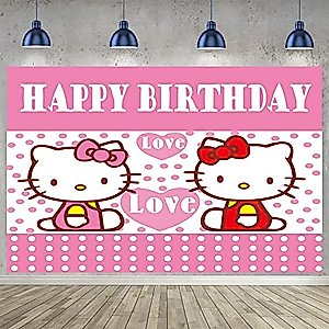 Birthday Party Decorations Backdrop for Kids，Make Your Child's Birthday Unforgettable with Our Adorable Kawaiihello Birthday Kittty Backdrop - Perfect for Picture Taking 6ft x 4ft