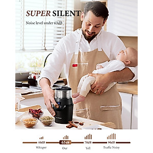 SHARDOR Adjustable Coffee Grinder Electric, Super Silent Electric Coffee Bean Grinder with Time-Memory Adjustment and Multi-Functional Stainless Steel Cup for Spices, Herbs, and Nuts Grinding, Gray