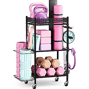 VOPEAK Yoga Mat Storage Rack, Home Gym Storage Rack Yoga Mat Holder, Workout Storage for Yoga Mat, Foam Roller, Gym Organizer Gym Equipment Storage for Home Exercise and Fitness Gear (Metal)