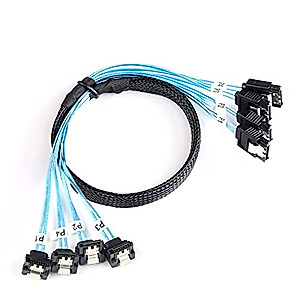 ADCAUDX SATA-III Cable:0.5M, 4Pcs/Set-SATA Cable 90-Degree Right-Angle SATA-Data Cable SAS/SATA-6Gbps Cable for Server-Raid Computer SDD HDD CD DVD Drives (1.6FT)