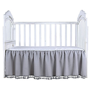 leegleri Crib Bed Skirt Pleated Ruffle with Tassel Nursery Crib Bedding Skirts for Baby Boys or Girls, 15" Drop/Grey