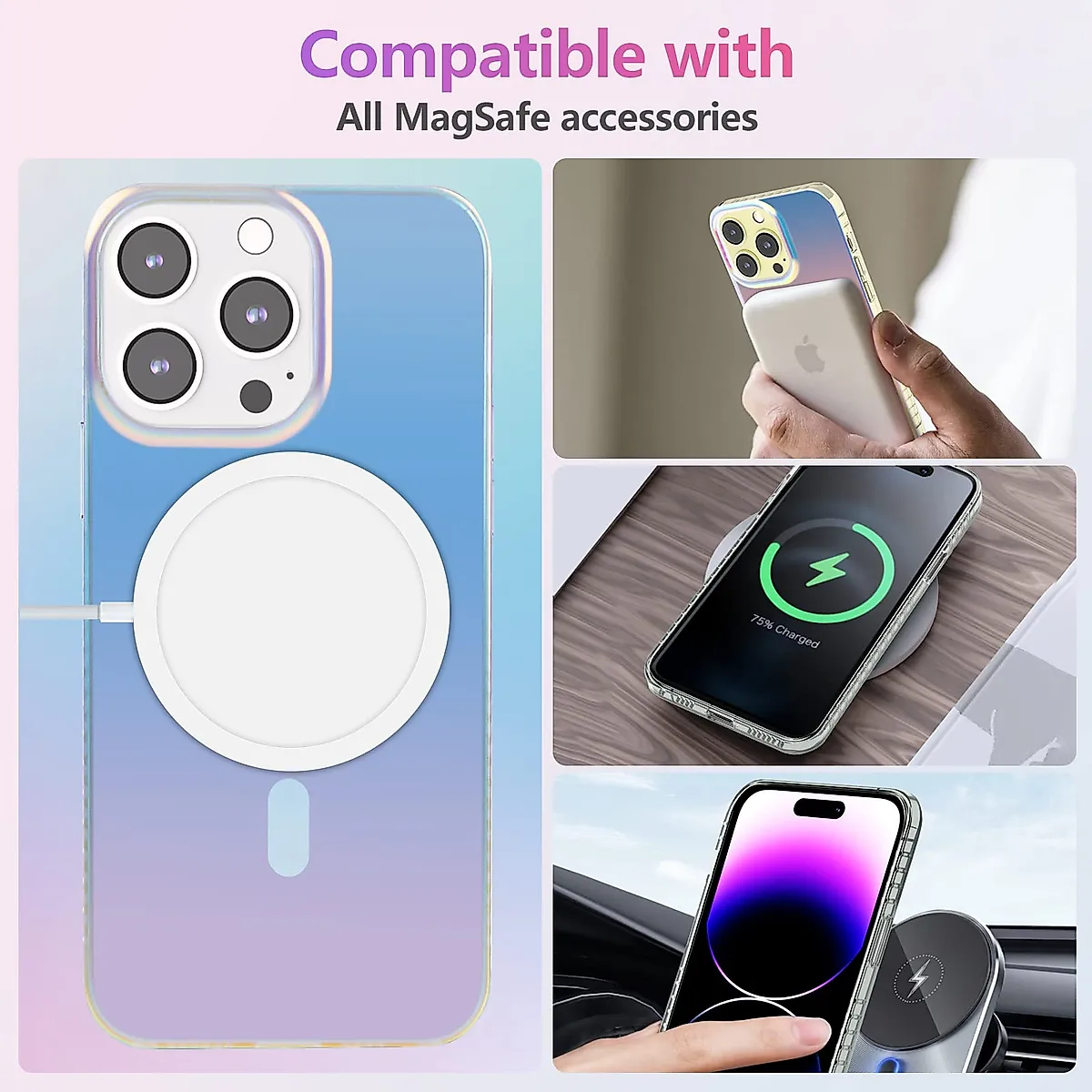 Dosanlues Magnetic Iridescent for iPhone 13 Pro Max Case for Women Girls, Translucent Compatible with MagSafe Slim Protective Cover 6.7inch