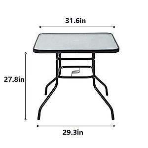 FDW Outdoor Table Patio Table Dining Table with Tempered Glass Umbrella Hole for Lawn Balcony, Yard (Square)