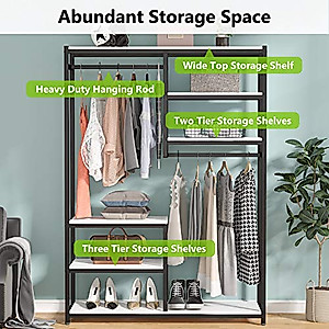 Tribesigns Free-standing Closet Organizer with 2 Hanging Rod, Garment Rack with 5 Storage Shelves for Bedroom (White)