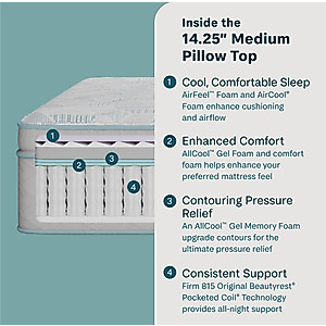 Beauty Sleep DreamRest Medium Pillow Top 14.25" Queen Mattress, Pocketed Coils, Cooling, Breathable, and Pressure Relieving - 100 Night Trial, CertiPUR-US Certified and 10 Year Limited Warranty