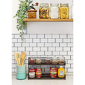 CAXXA 2 Tier Mesh Kitchen Counter-top or Wall Mount Spice Rack Jars Storage Organizer, Bronze
