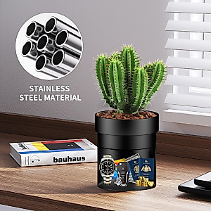 Sdstone Fireresistant Waterproof Flower Pot Diversion Safe with Fireproof Money Bag and Lock,Stainless Steel Secret Hidden Safe,Perfect for Hiding The Valuables Inside (Black) Plants Not Include