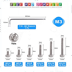 Glarks 91Pcs M3 x 6mm 8mm 12mm 16mm 20mm Pan Head Torx Security Screws 304 Stainless Steel Tamper Resistant Screws Assortment Set