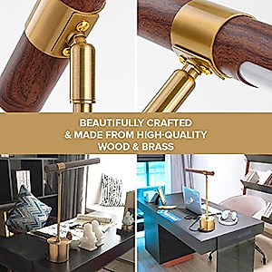 Modern Banker Slim Table Lamp - LED Desk Light - Wood Brass Lamp - Adjustable Modern Table Lamp - Mid Century Desk Lamp for Home Library, Bedside Table, Office Desk - Steampunk MCM Mid Modern Century