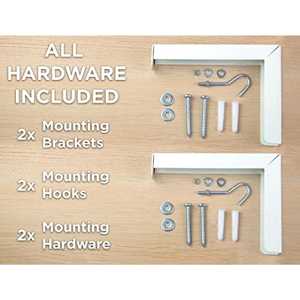 Mount-It! Projector Screen Wall Mount L-Brackets - Wall Hanging Bracket For Home Projector and Movie Screens, 6 inch Adjustable Mounting Hooks for Projection Screen, 1 Pair, White, 66 Lb Capacity Each