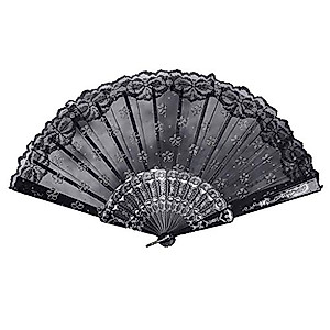 RAZZUM Decorative Folding Fans Folding Hand-held Fan Chinese Style Dance Party Wedding lace Silk Dance Wedding Party Lace Silk Folding Fan (Color : F)
