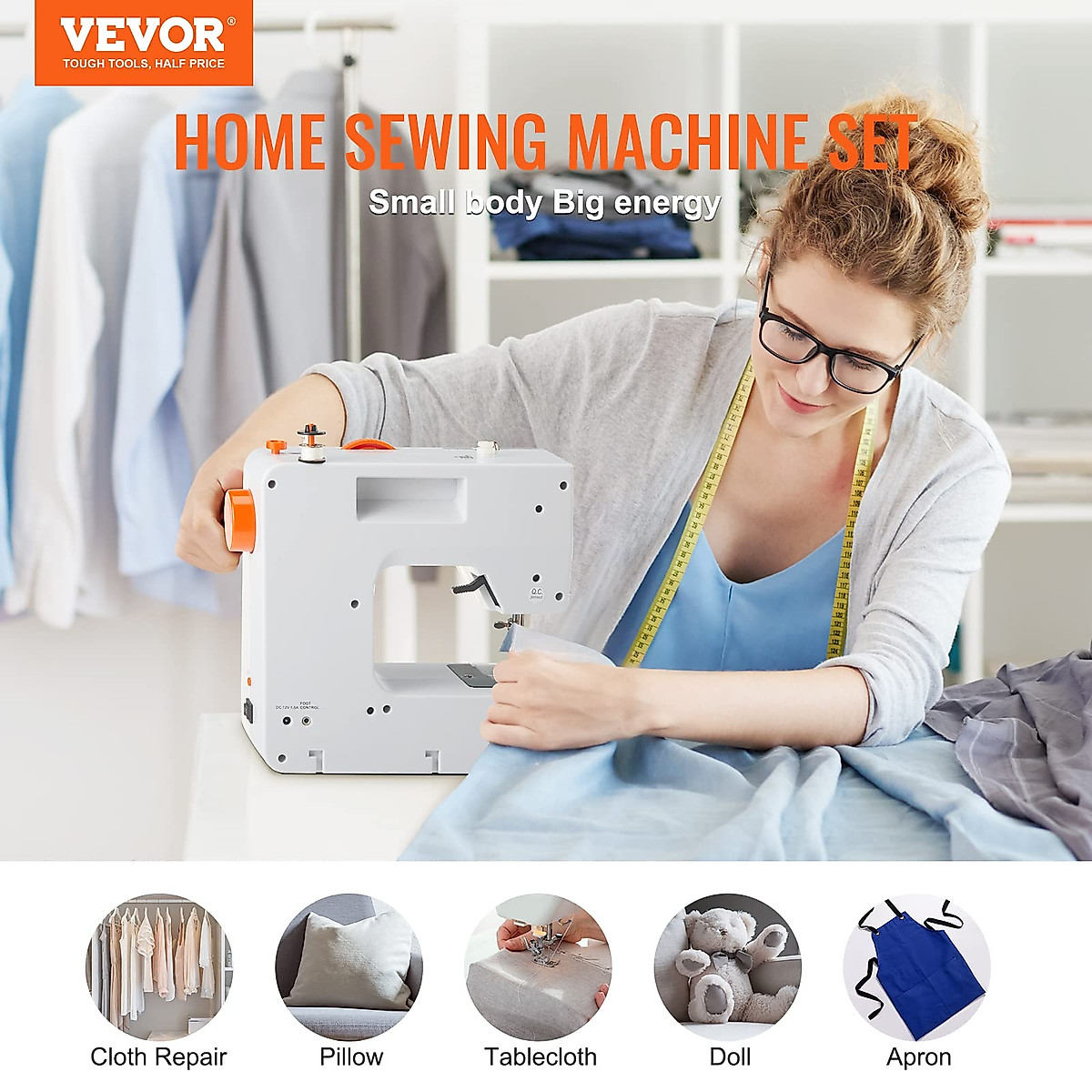 VEVOR Portable Sewing Machine for Beginners with 38 Built-in Stitches & Reverse Sewing, Dual Speed Sewing Machine with Extension Table Foot Pedal, Accessory Kit Family Home Travel