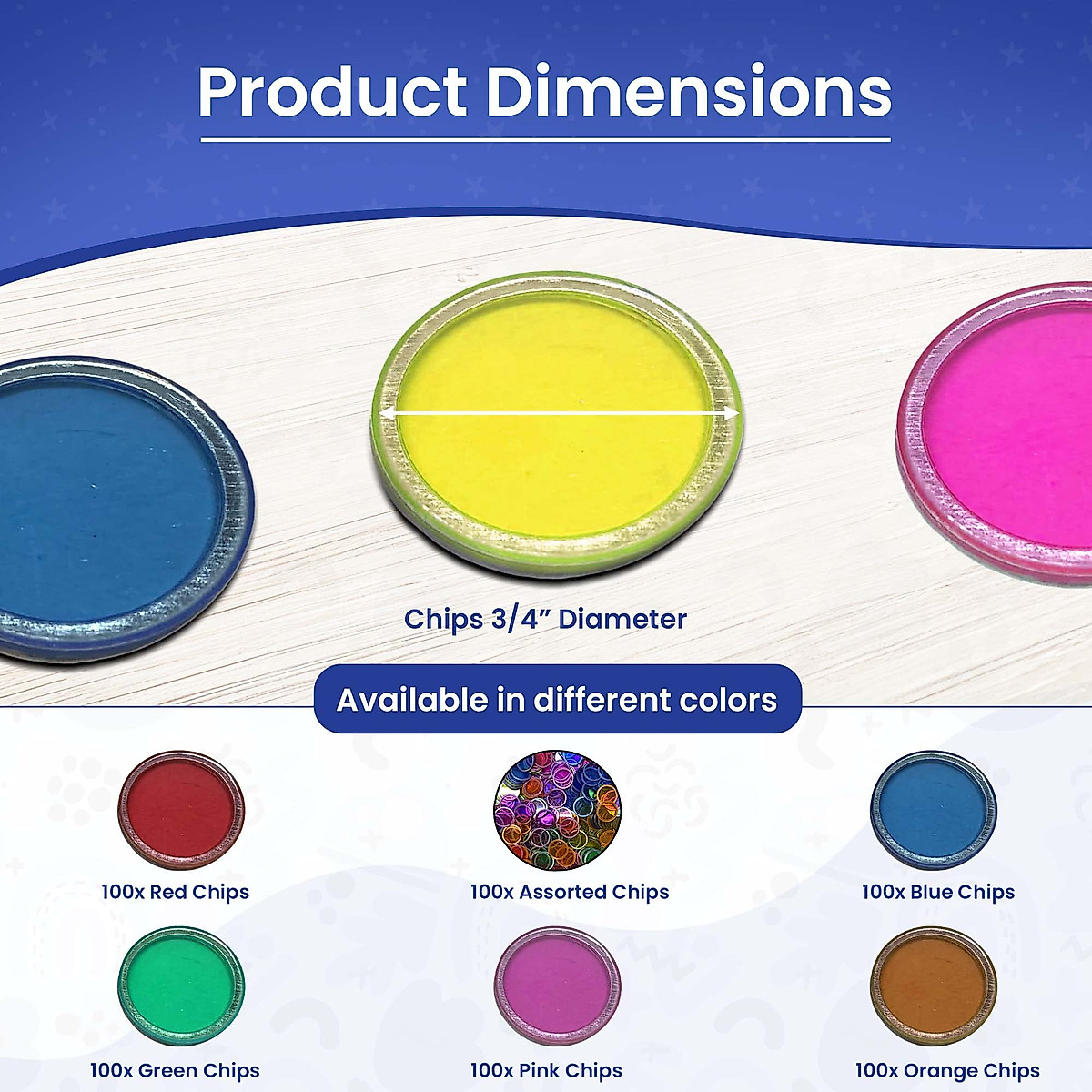 MR CHIPS Magnetic Bingo Chips with Metal Edge 3/4 Inch - 100 Upgraded Pieces Assorted Transparent Bingo Chips - Available in 7 Colors in A Reusable Bag