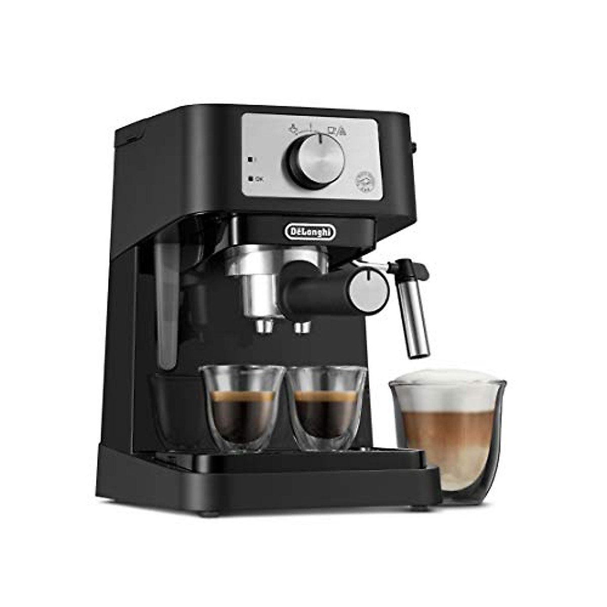 De'Longhi Stilosa Manual Espresso Machine, Latte & Cappuccino Maker, 15 Bar Pump Pressure + Milk Frother Steam Wand, Black / Stainless, EC260BK, 13.5 x 8.07 x 11.22 inches